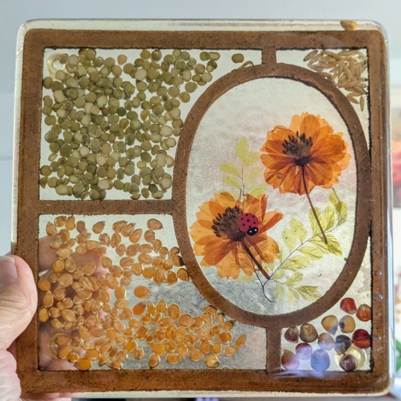 Handmade | Accents | Lucite Trivet W Flowers Leaves Ladybug Vintage ...